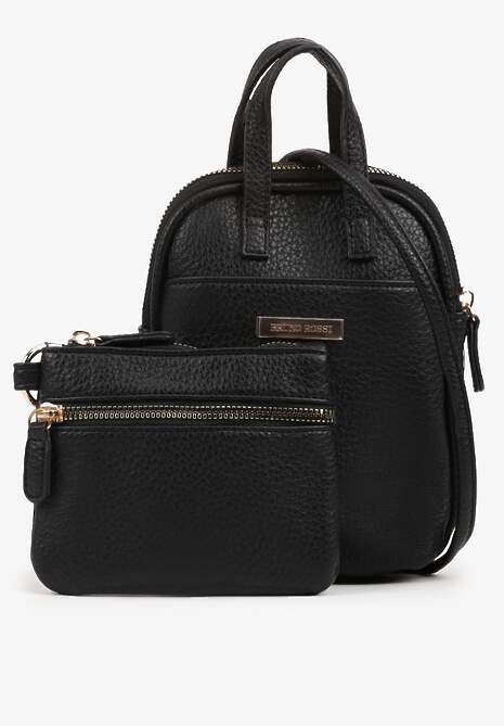 Czarna Torebka z Rączką i Paskiem Mini z Portmonetką Galbia - Renee