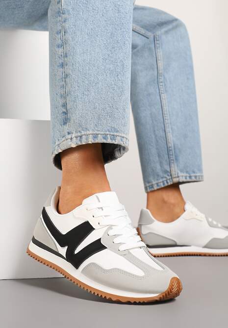 Szare Sneakersy z Geometrycznym Wzorem i Metaliczną Wstawką Zolio - Renee
