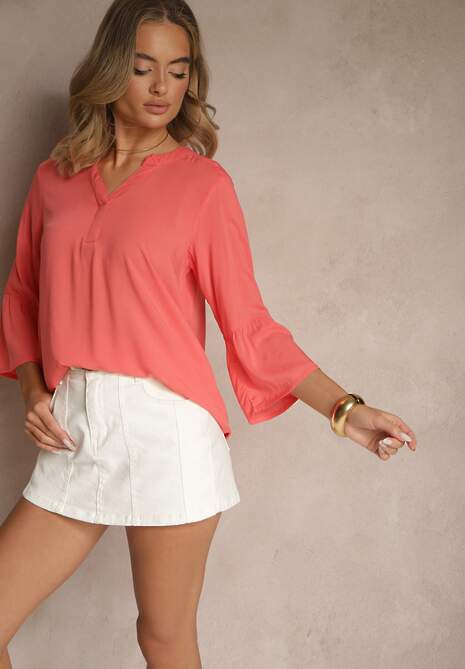 Różowa Bluzka z Wiskozy Ozdobiona Falbankami Ralivia - Renee