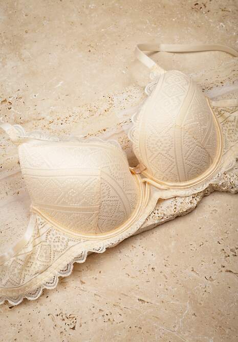 Beżowy Klasyczny Biustonosz z Subtelną Koronką Punia - Renee