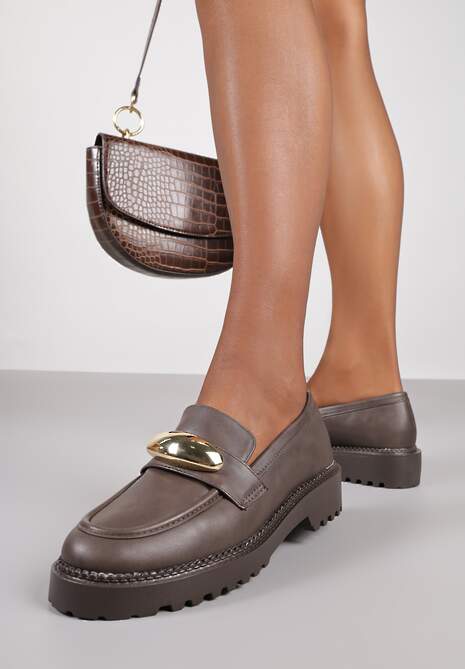 Brązowe Mokasyny Vices z Wkładką ze Skóry Naturalnej z Metaliczną ...