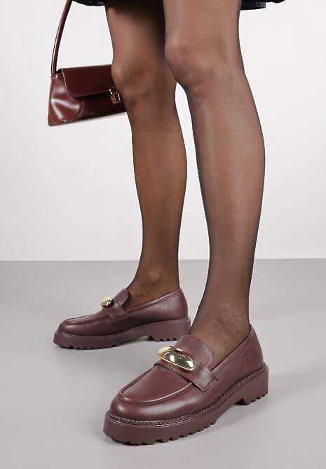 Bordowe Mokasyny Vices z Wkładką ze Skóry Naturalnej z Metaliczną ...
