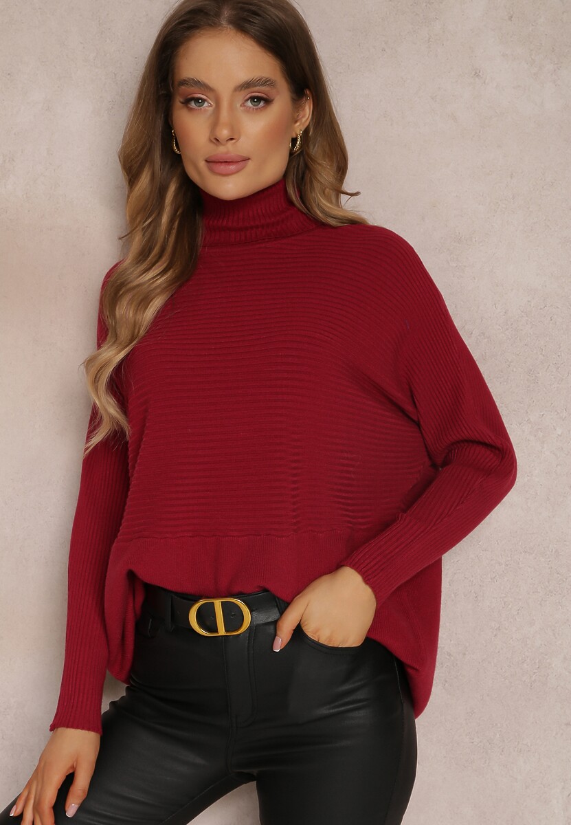 Bordowy Golf Prążkowany Jassa - Renee