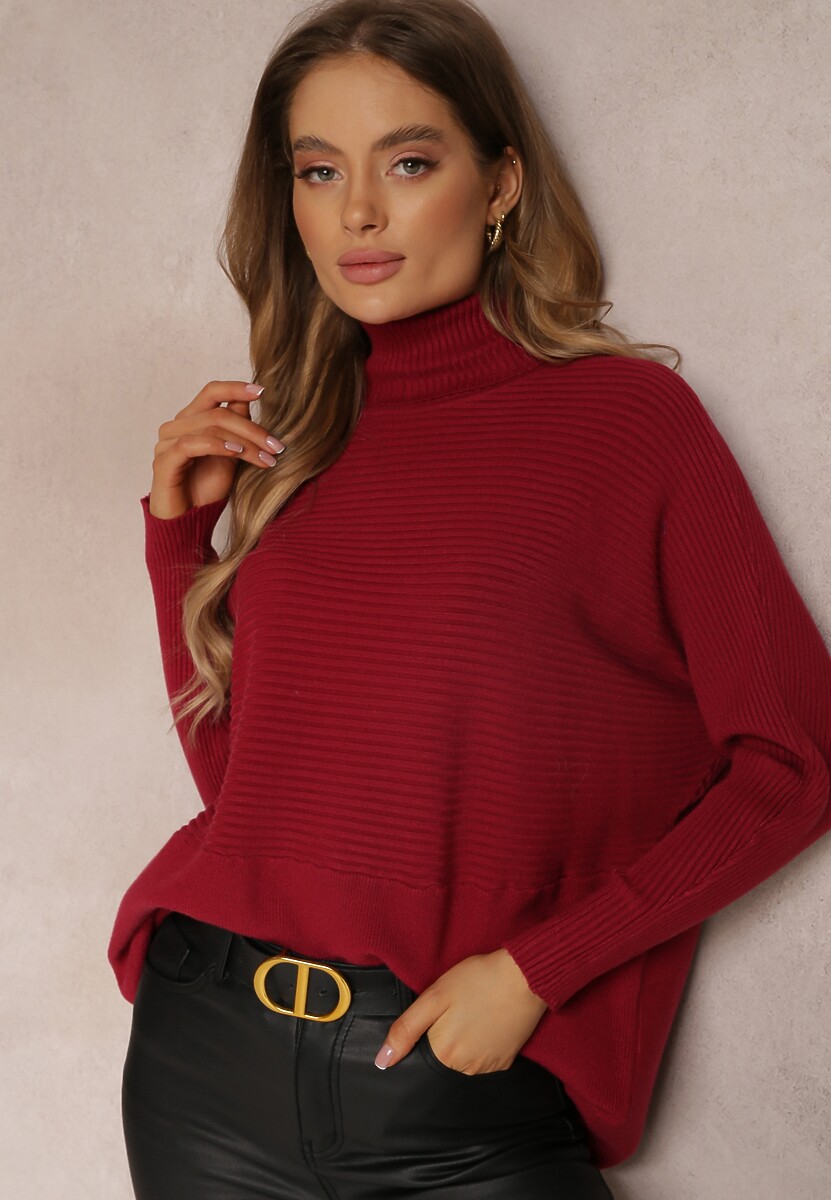 Bordowy Golf Prążkowany Jassa - Renee