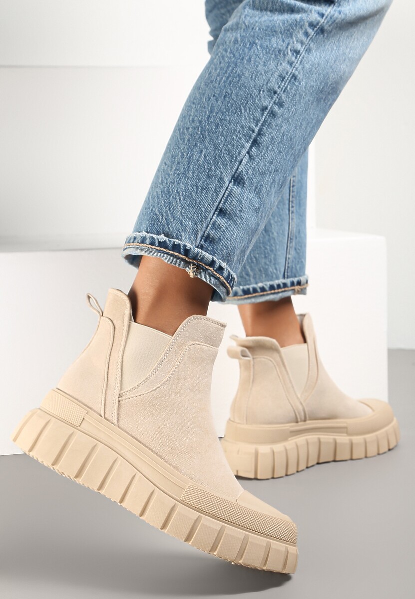 Beżowe Botki na Platformie Damessa - Renee