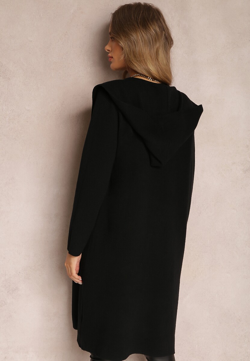 Czarny Kardigan Długi z Kapturem Esheh - Renee