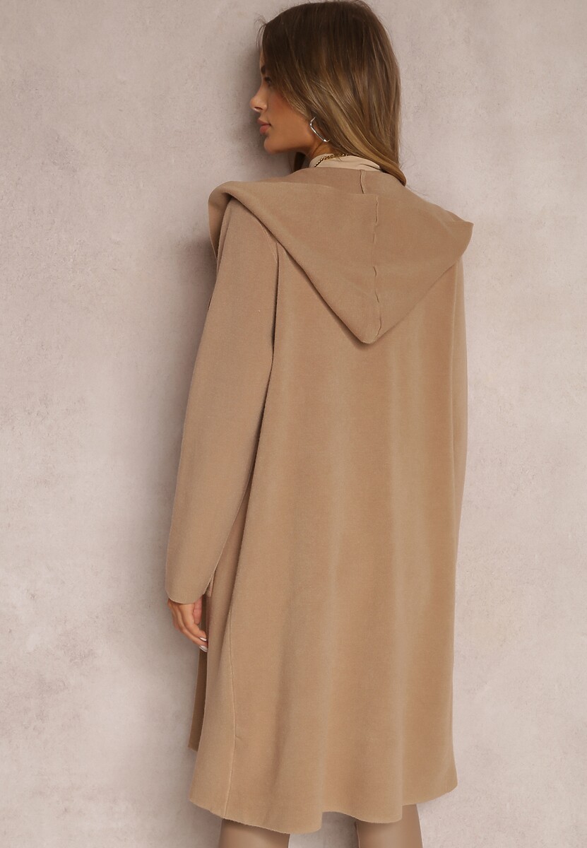 Beżowy Kardigan Długi z Kapturem Esheh - Renee