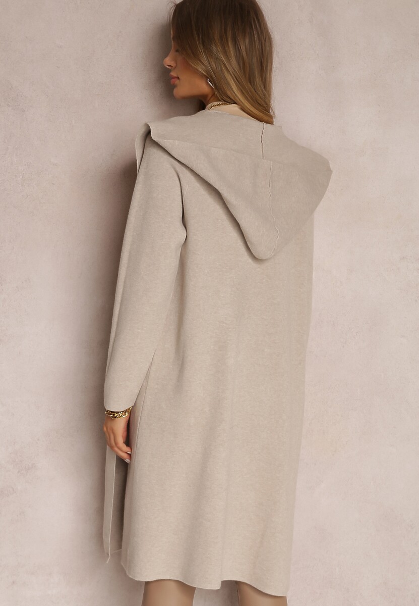 Jasnobeżowy Kardigan Długi z Kapturem Esheh - Renee