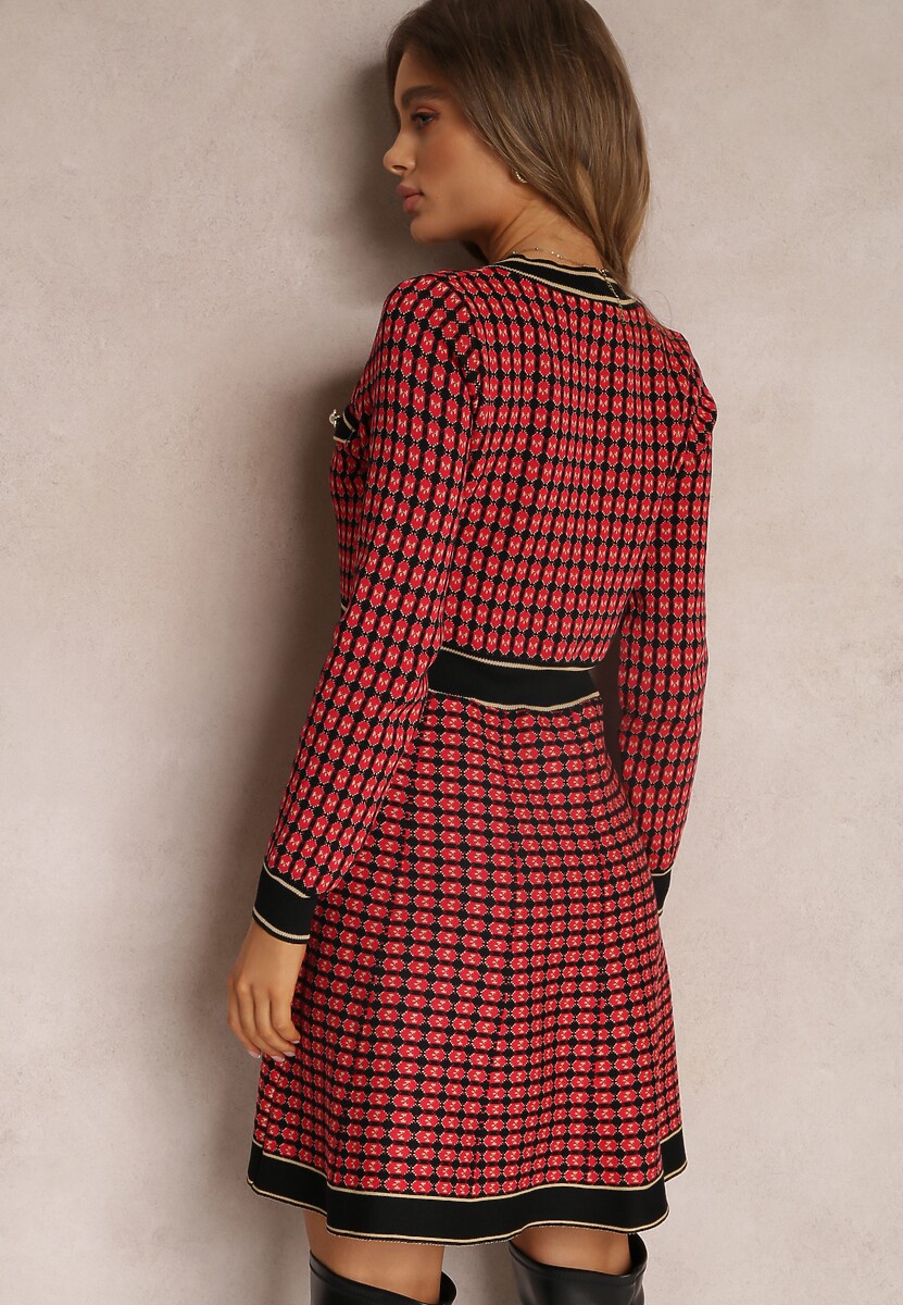 Czerwona Sukienka z Wiskozy Sweterkowa Taliowana Omota - Renee