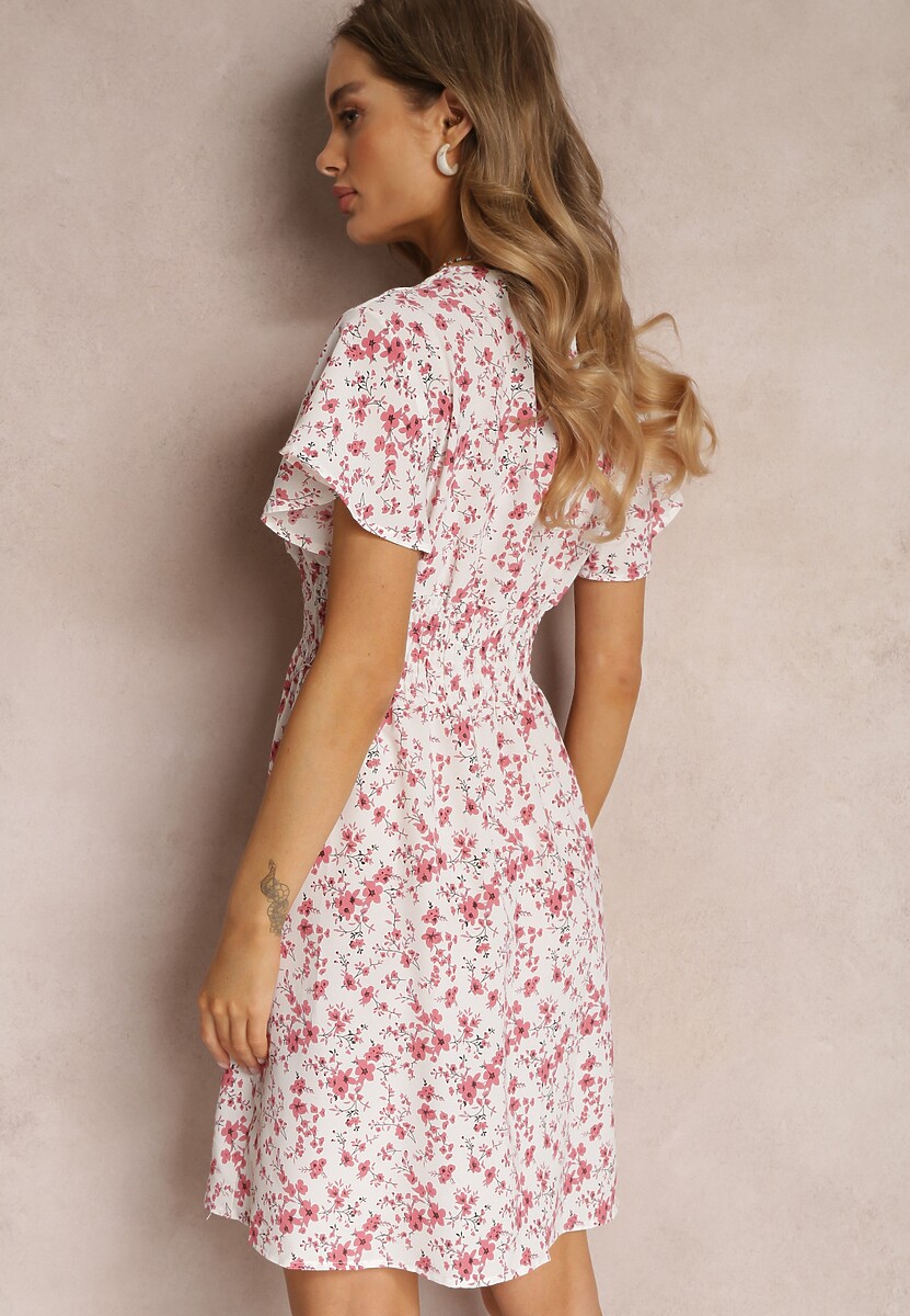 Biało-Czerwona Rozkloszowana Sukienka z Gumką w Pasie Heffah - Renee
