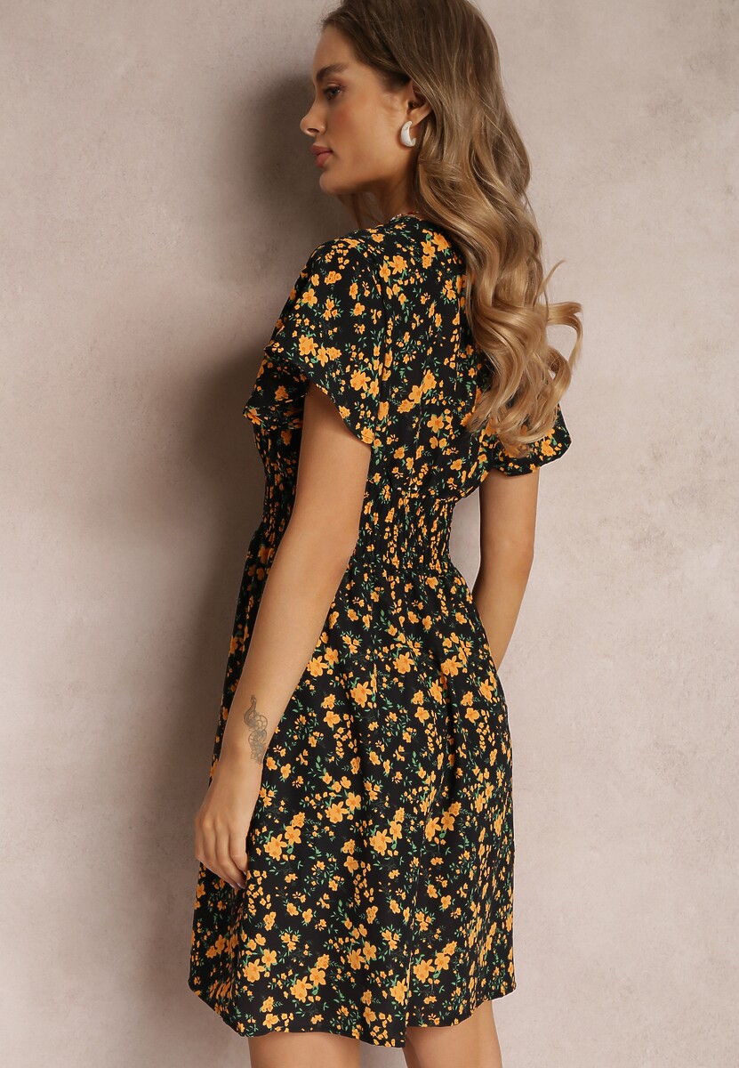 Czarna Rozkloszowana Sukienka z Gumką w Pasie Heffah - Renee