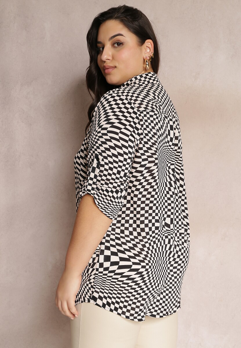 Beżowo-Czarna Koszula w Kratkę z Podwijanymi Rękawami Kassidee - Renee