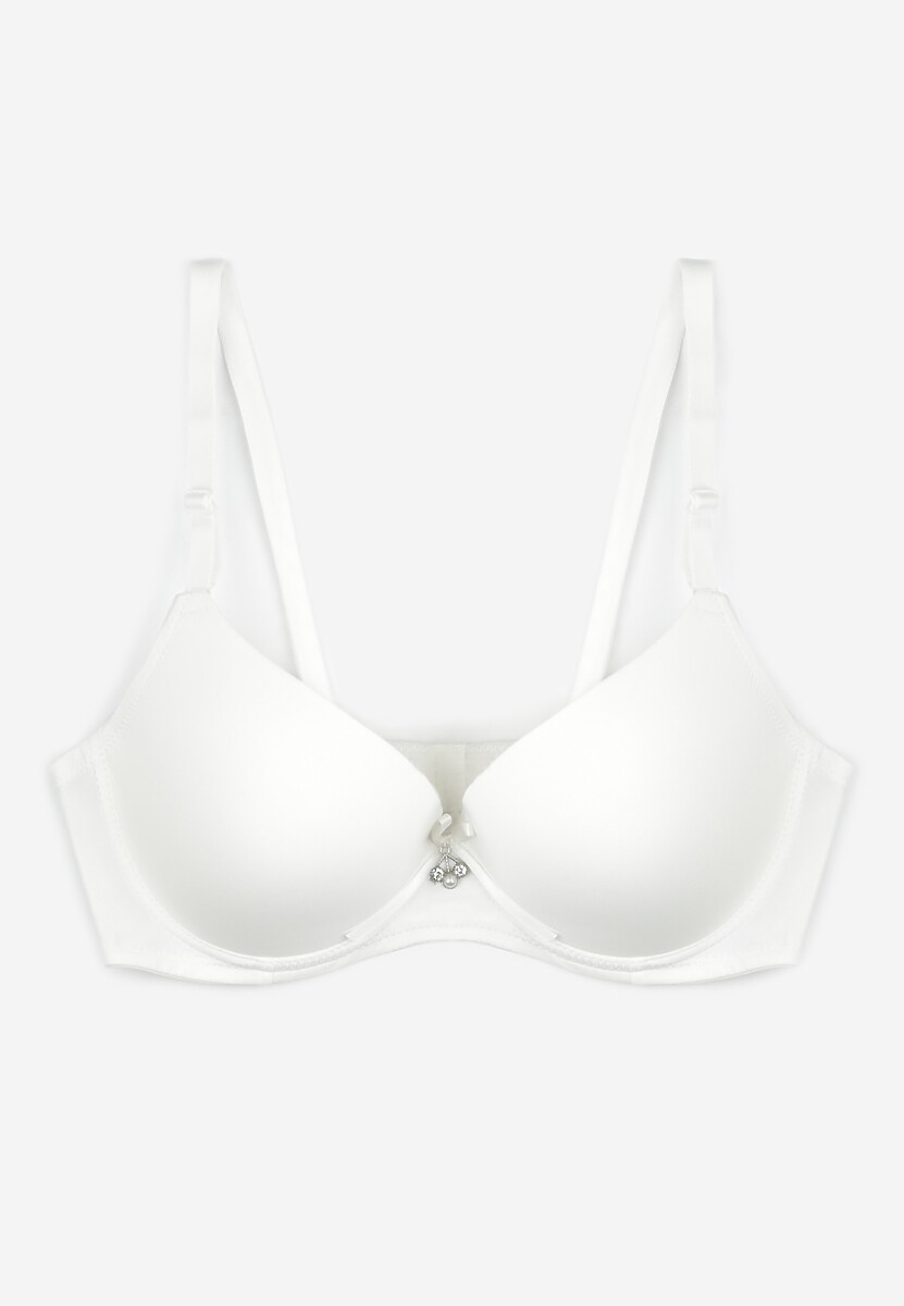 Biały Biustonosz Push Up na Ramiączkach z Ozdobą z Przodu Melaher - Renee