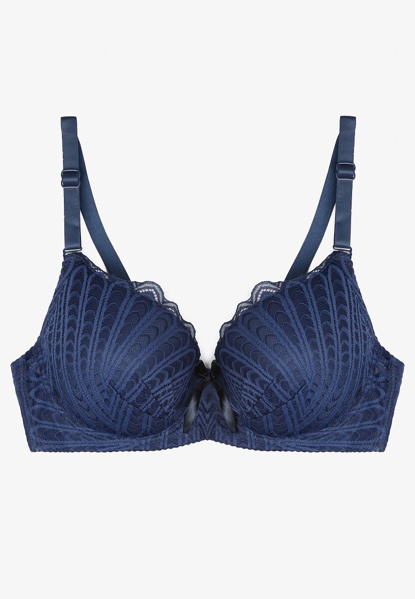 Granatowy Biustonosz Usztywniany z Koronką Zethea - Renee