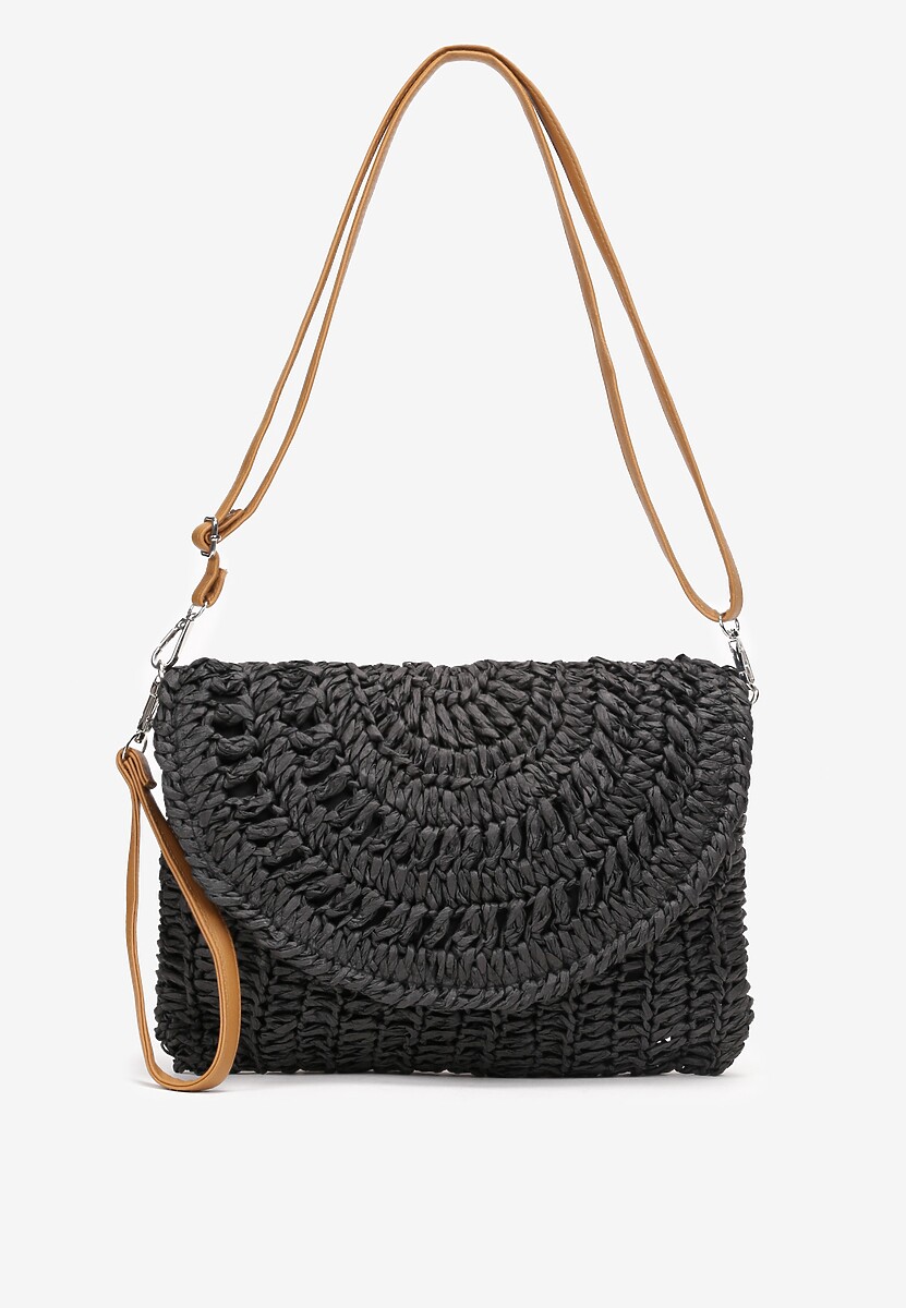 Czarna Torebka z Plecionki z Klapką i Regulowanym Paskiem Jolissa - Renee