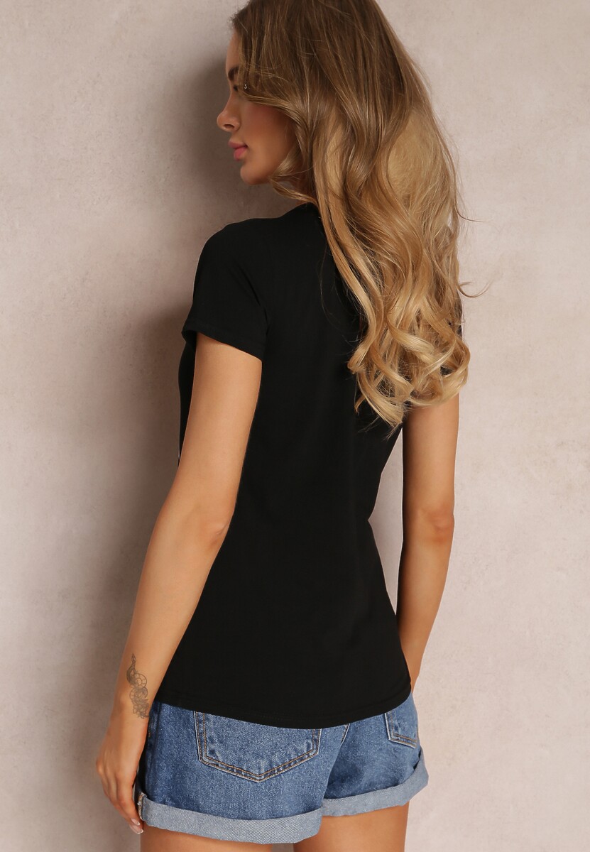 Czarny T-shirt z Krótkim Rękawem i Nadrukiem Lintha - Renee