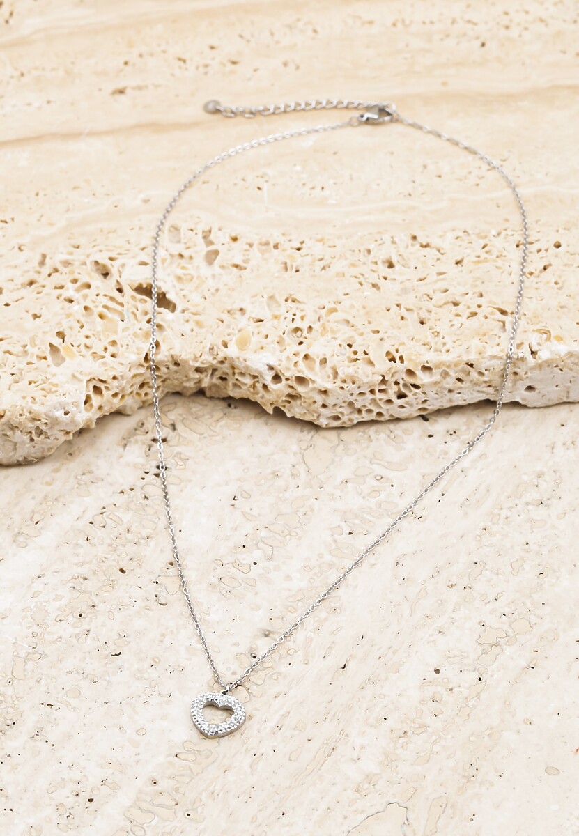 Srebrny Cienki Naszyjnik z Serduszkową Zawieszką z Cyrkoniami Onitte ...