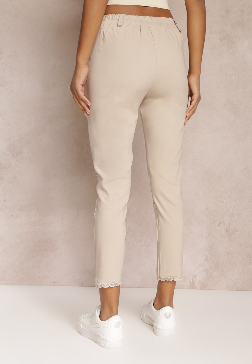 Beżowe Materiałowe Spodnie Cygaretki Riandra - Renee