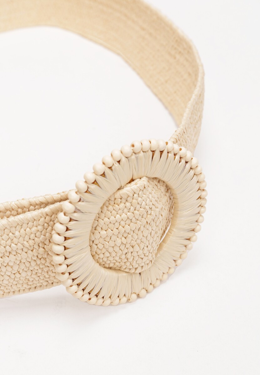 Beżowy Szeroki Pasek z Plecionki z Okrągłą Klamrą Emri - Renee