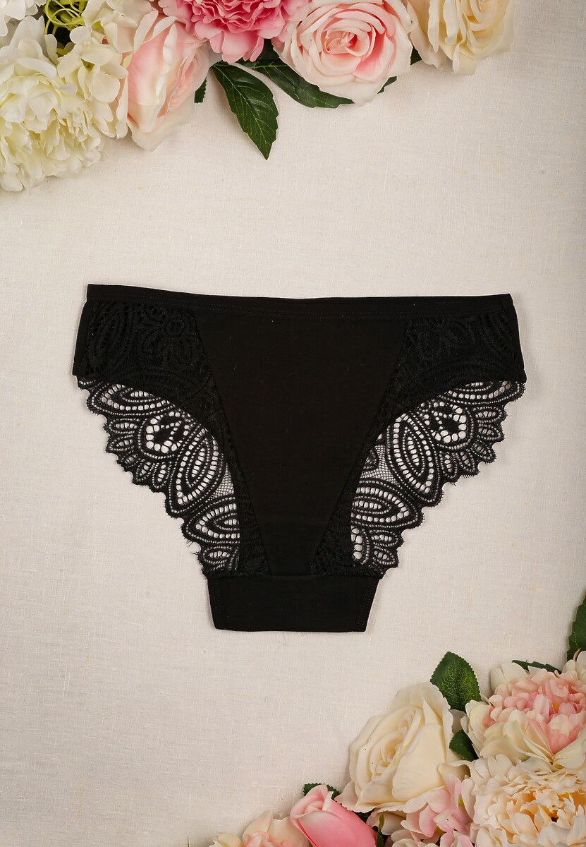 Czarne Majtki Figi Ozdobione Koronką z Tyłu Ryth - Renee