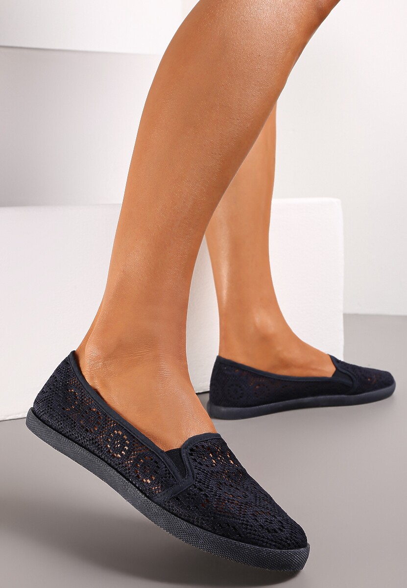 Granatowe Wsuwane Balerinki z Ażurową Cholewką Zeresa - Renee