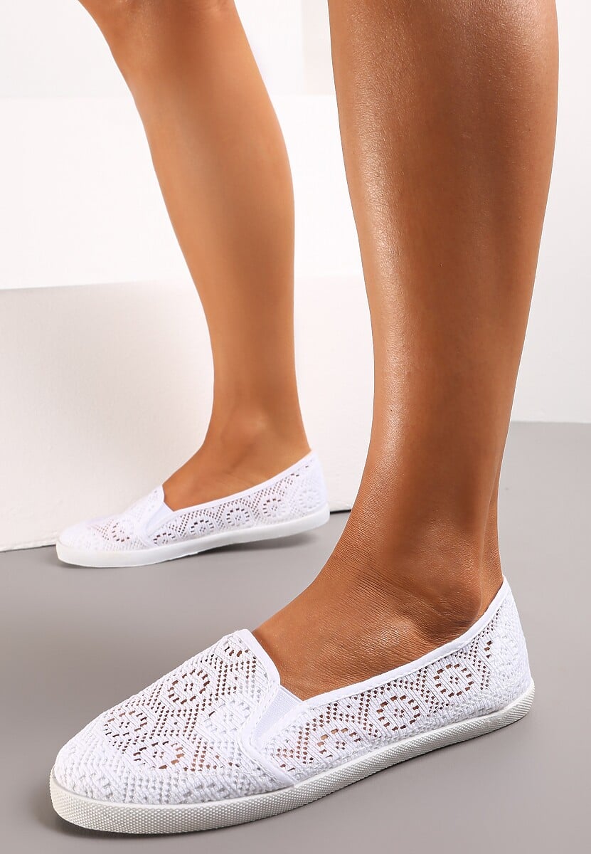 Białe Wsuwane Balerinki z Ażurową Cholewką Zeresa - Renee