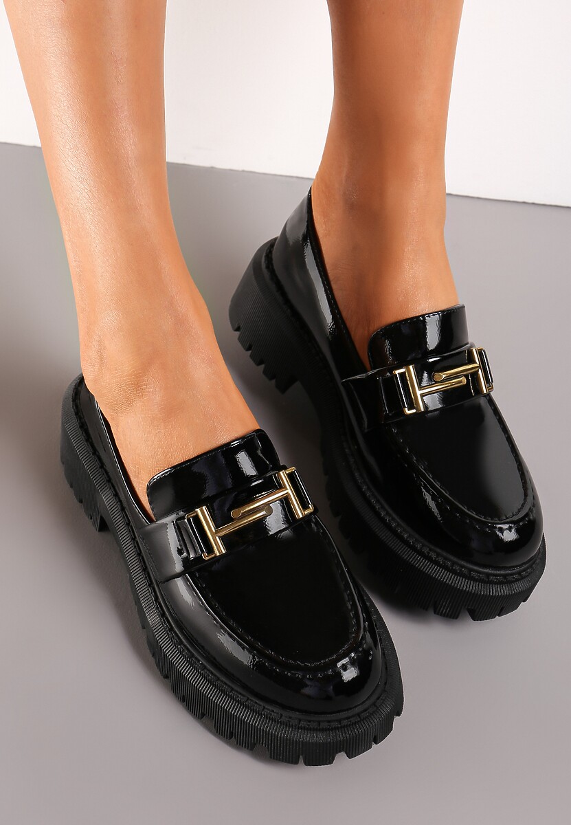 Czarne Mokasyny na Grubej Podeszwie z Klamrą Sabrie - Renee