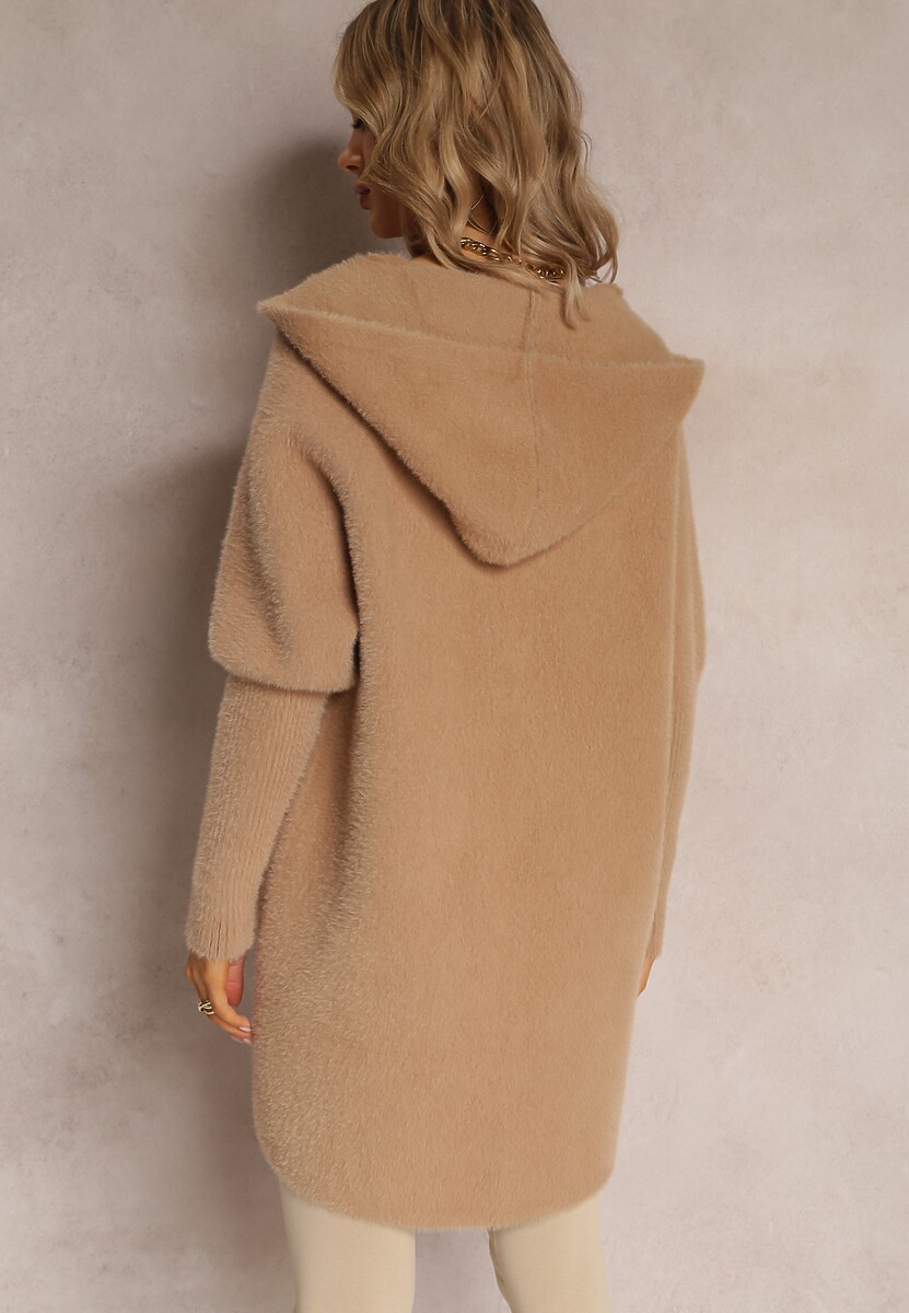 Brązowy Długi Kardigan Zapinany na Zamek Błyskawiczny z Kieszeniami i ...