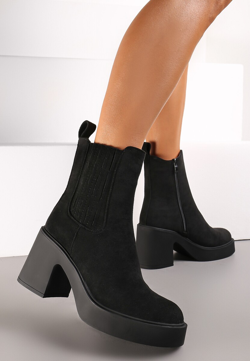 Czarne Botki na Platformie i Słupku Gouliss - Renee