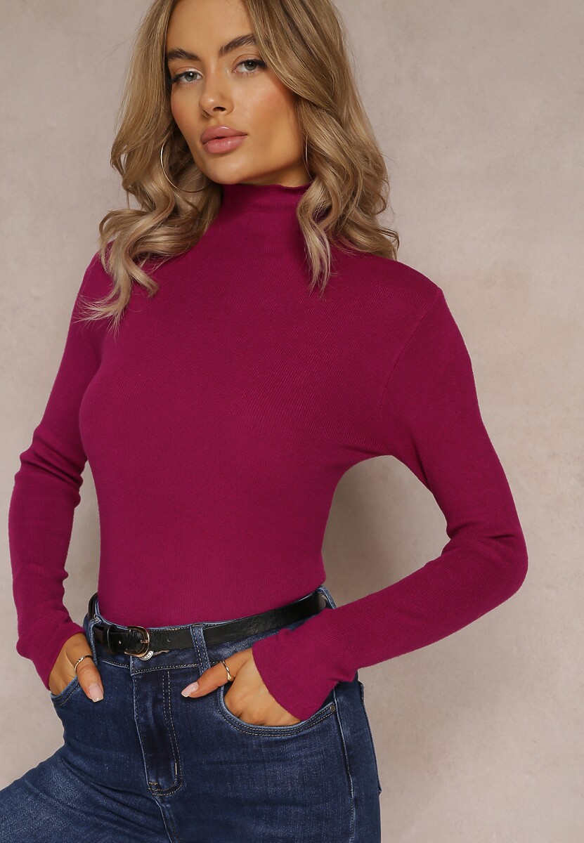 Bordowy Dopasowany Golf z Długim Rękawem Aerwinna - Renee