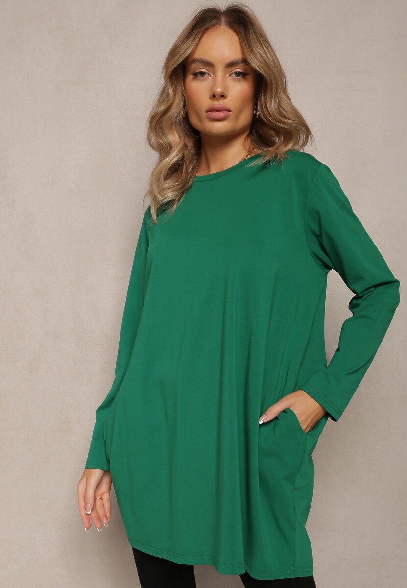 Zielona Bluzka Tunika Oversize z Długimi Rękawami Sabrianna - Renee