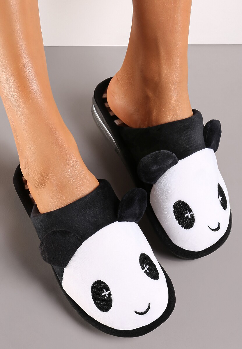 Czarne Kapcie z Wizerunkiem Pandy Jenila - Renee