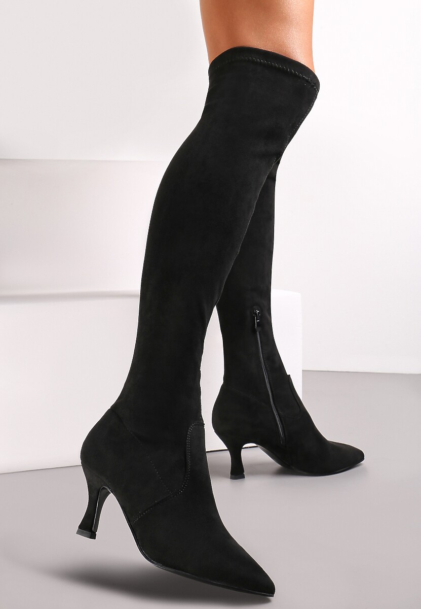 Czarne Kozaki z Dopasowaną Cholewką na Klepsydrowym Słupku Viera - Renee