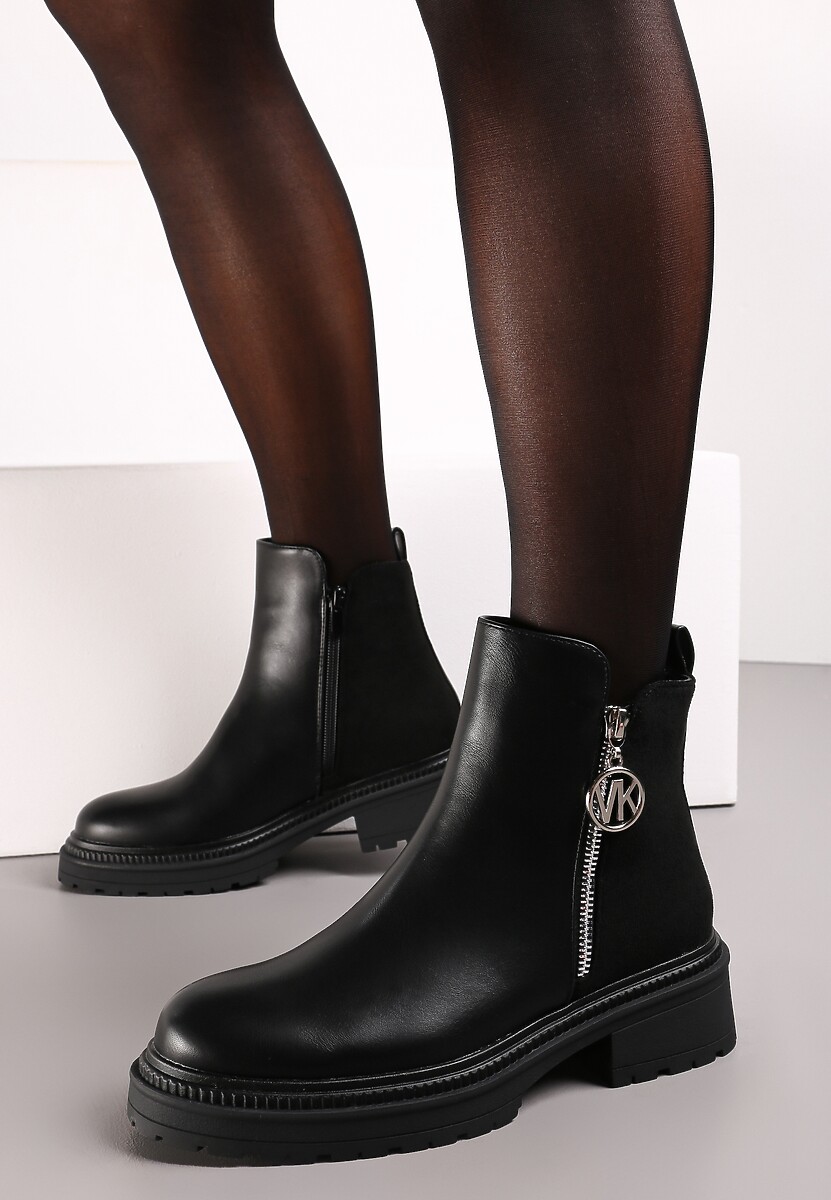 Czarne Botki Sztyblety z Suwakiem Facore - Renee