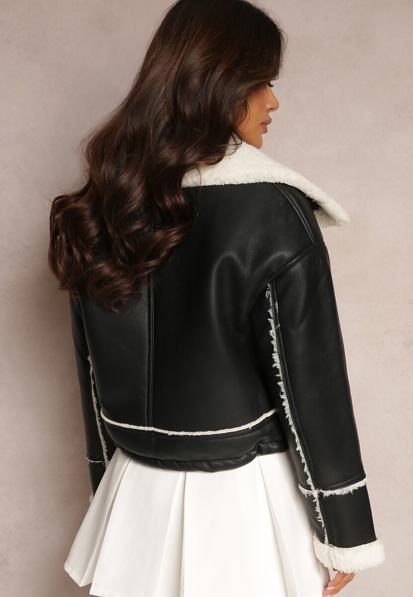 Czarna Kurtka Pilotka z Kożuszkiem Feditia - Renee