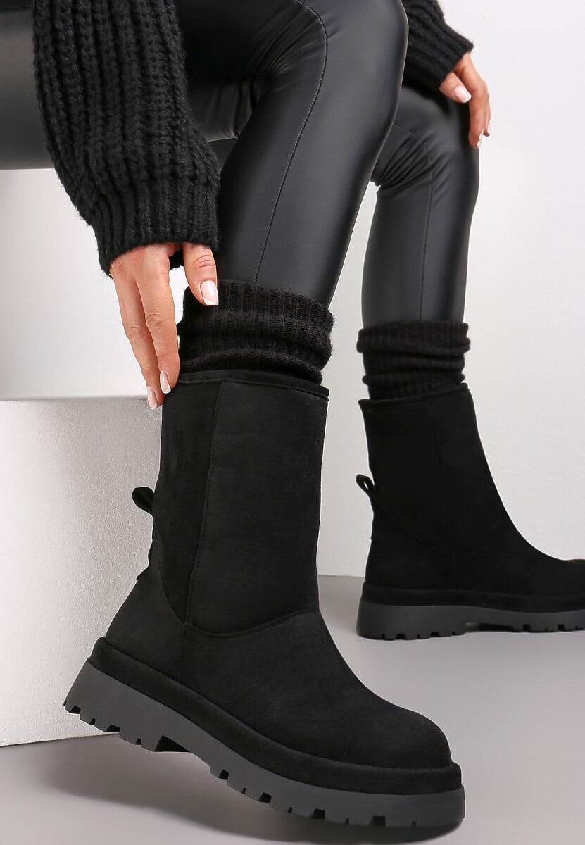 Czarne Śniegowce za Kostkę na Grubej Podeszwie Marnelia - Renee