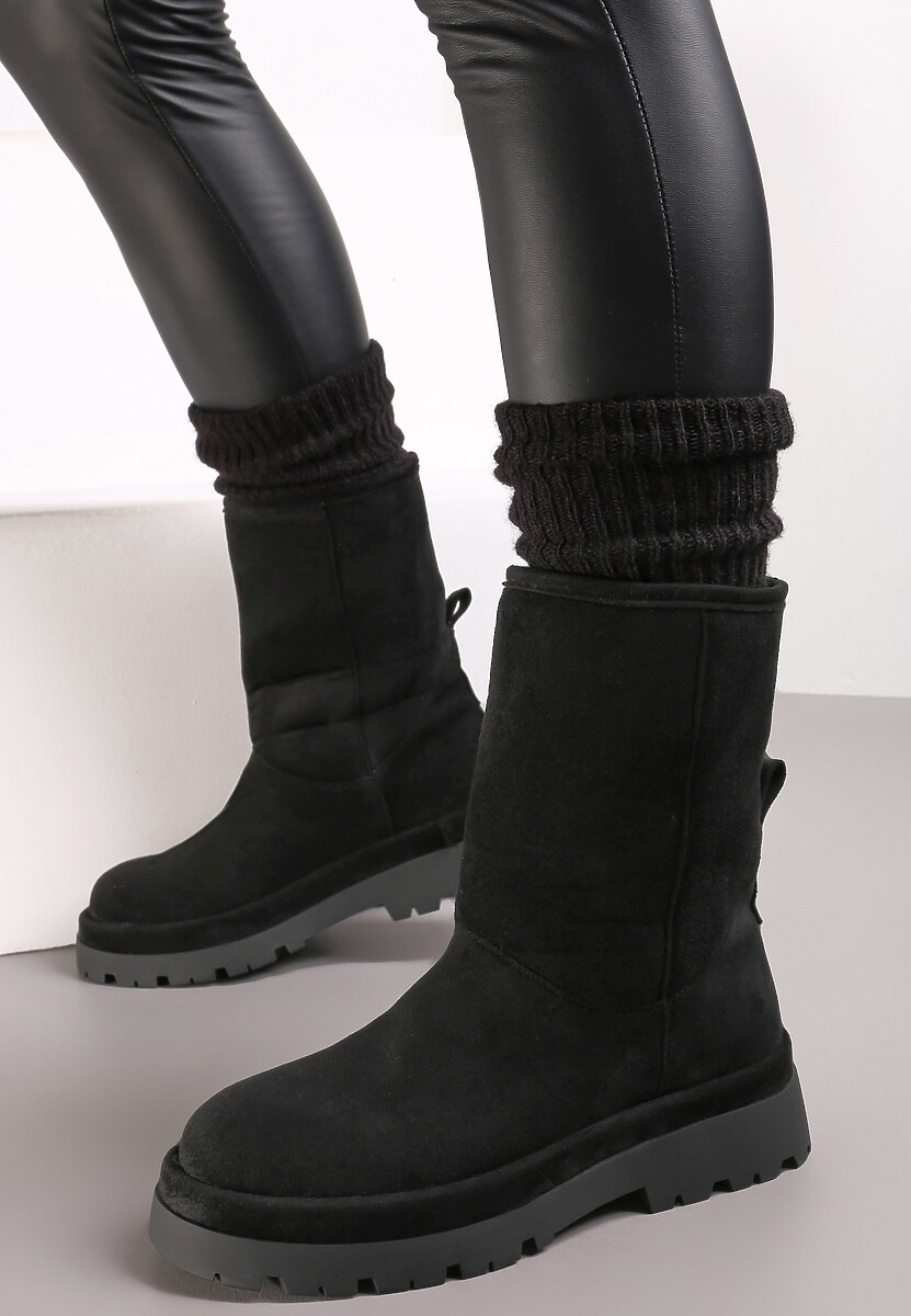 Czarne Śniegowce za Kostkę na Grubej Podeszwie Marnelia - Renee