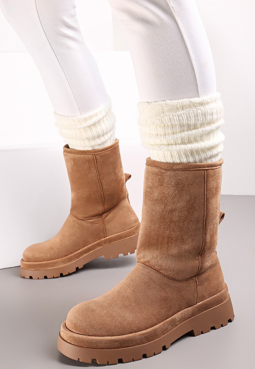 Brązowe Śniegowce za Kostkę na Grubej Podeszwie Marnelia - Renee