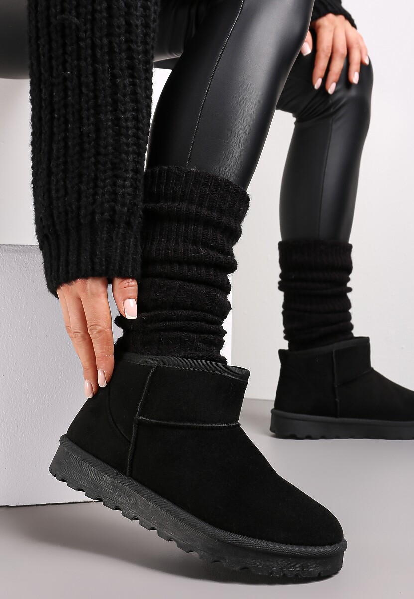 Czarne Śniegowce na Grubej Podeszwie za Kostkę Chanella - Renee