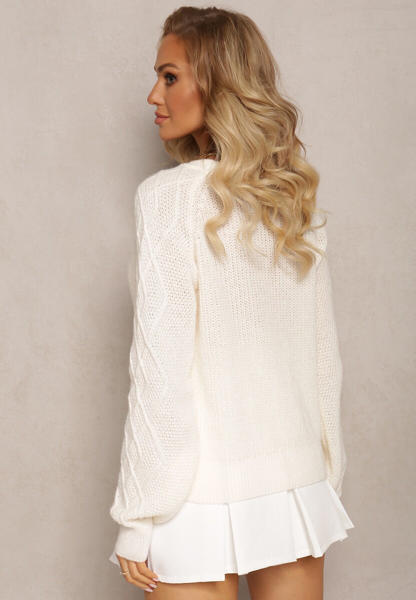 Beżowy Sweter w Dekoracyjny Splot Tertille - Renee