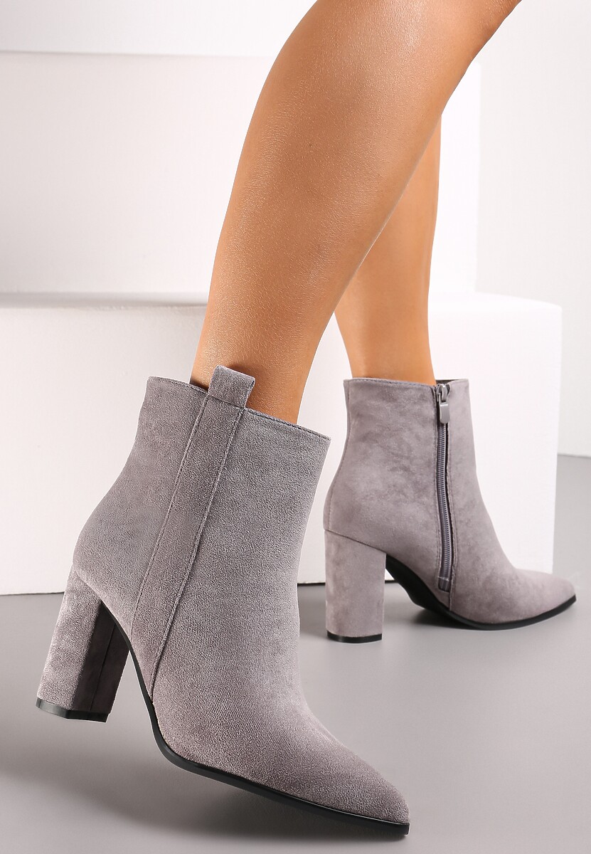 Szare Botki za Kostkę na Słupku Alaxa - Renee