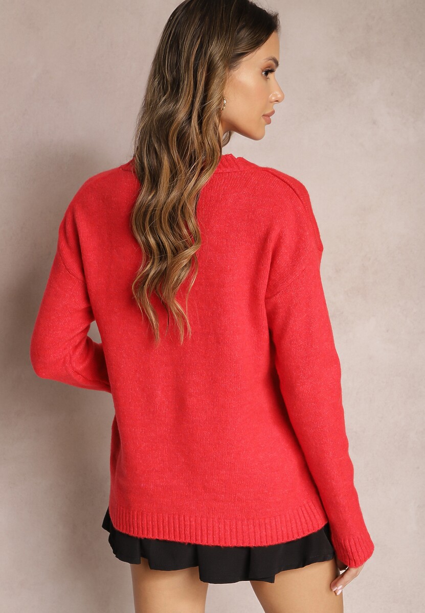 Czerwony Sweter z Trójkątnym Dekoltem Zerdda - Renee