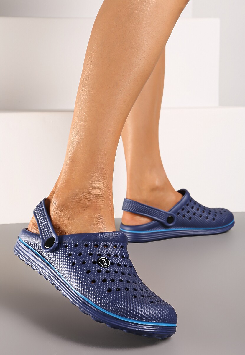 Granatowe Klapki Ażurowe z Miękkiej Pianki Sevonia - Renee