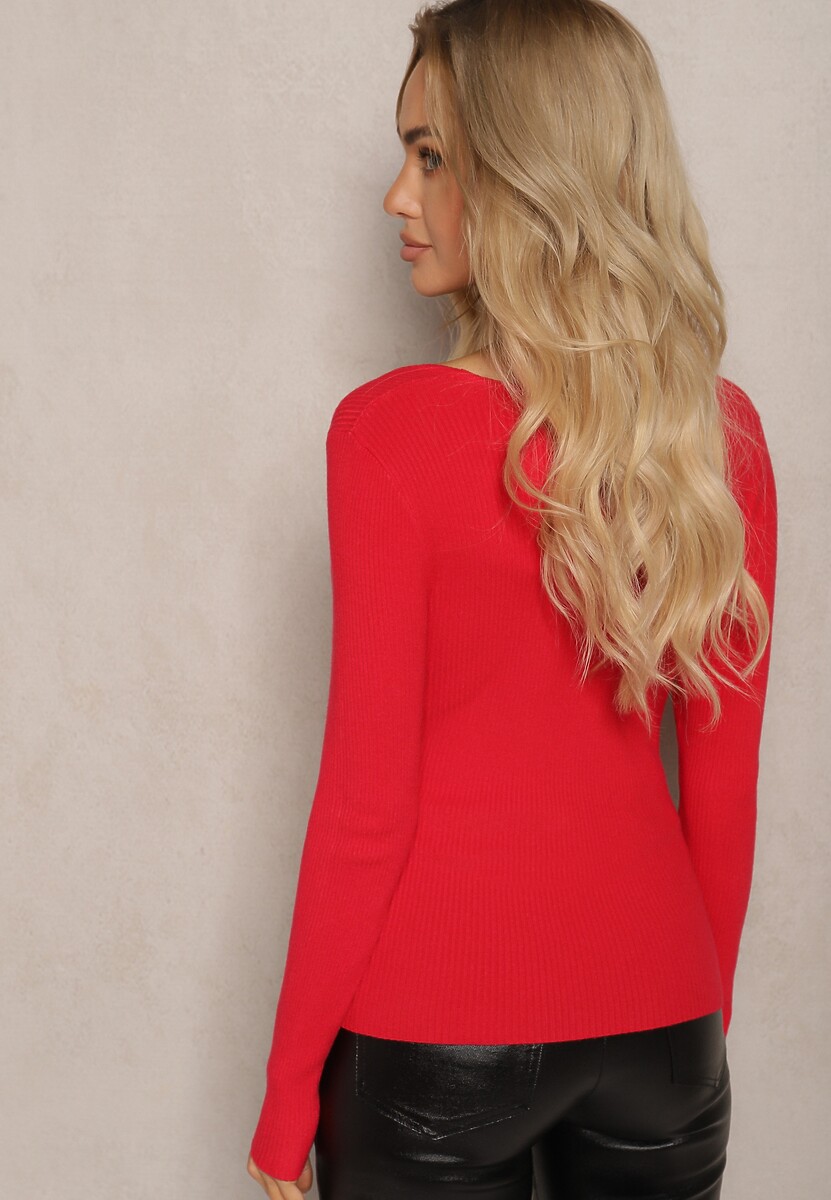Czerwona Casualowa Bluzka z Wiskozą Ozdobiona Kwadratowym Dekoltem Vialyn - Renee