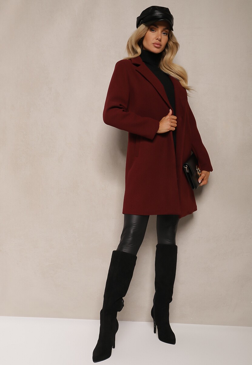 Bordowy Płaszcz Jednorzędowy Bulah - Renee
