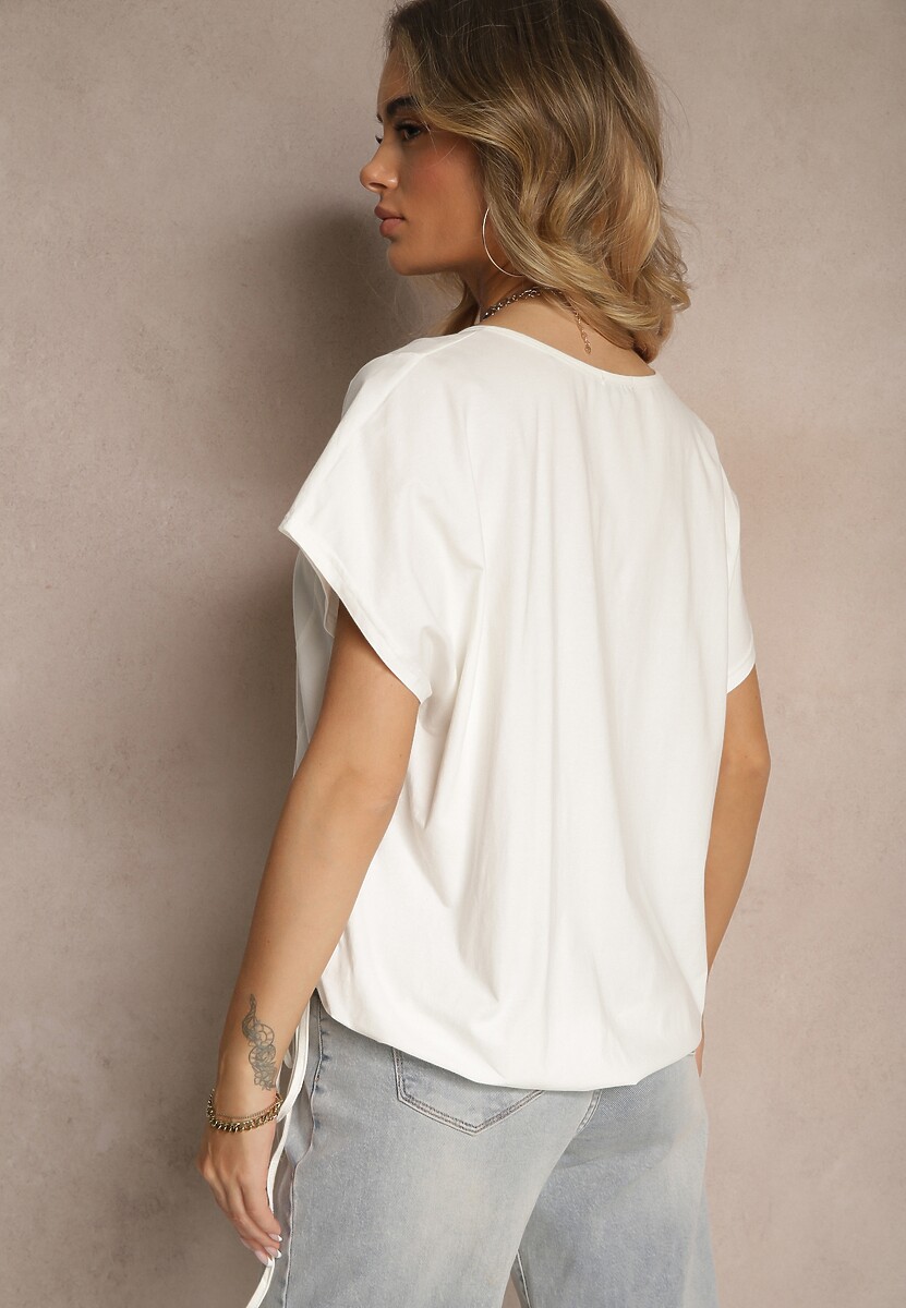 Biały Bawełniany T-shirt w Stylu Oversize z Rękawami Nietoperz Alolia ...