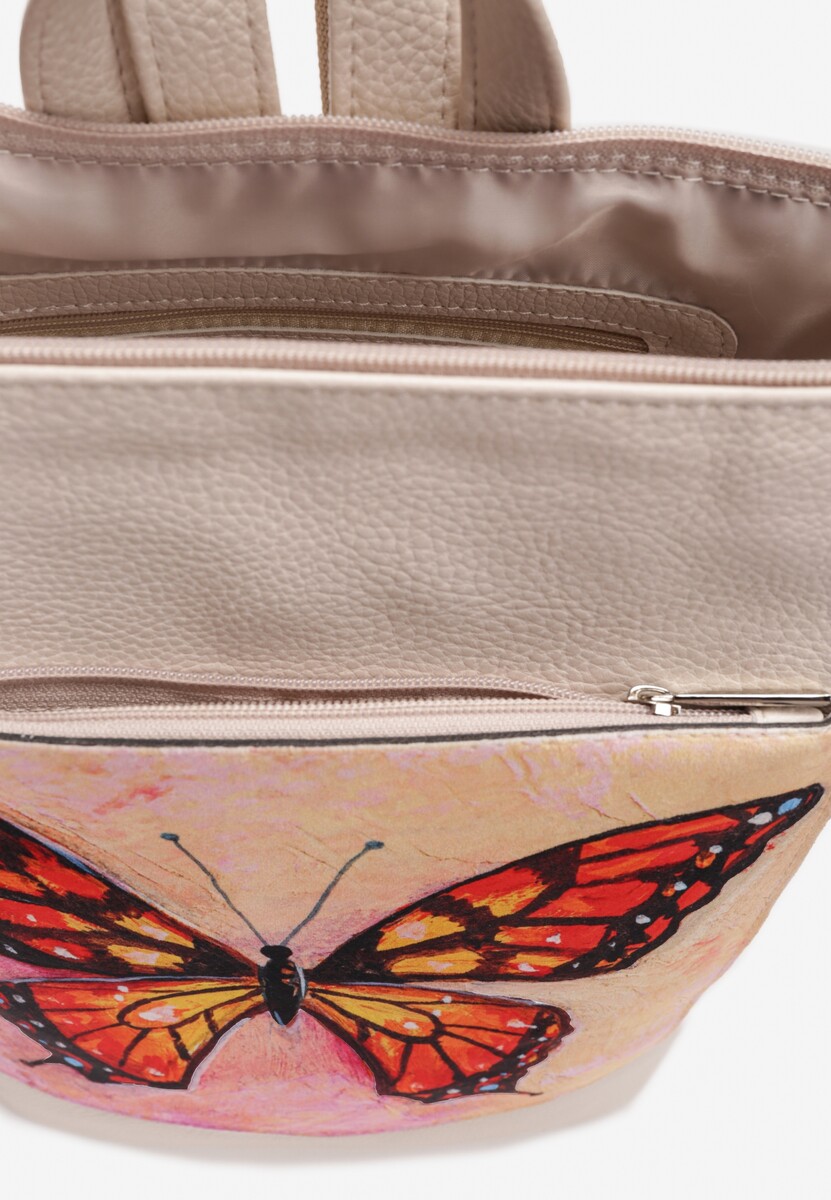 Beżowy Plecak z Imitacji Skóry z Kolorowym Motylem i Regulowanymi ...