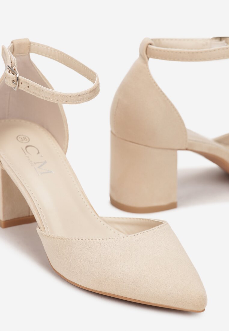 Beżowe Sandały ze Sprzączką na Słupku Mehren - Renee