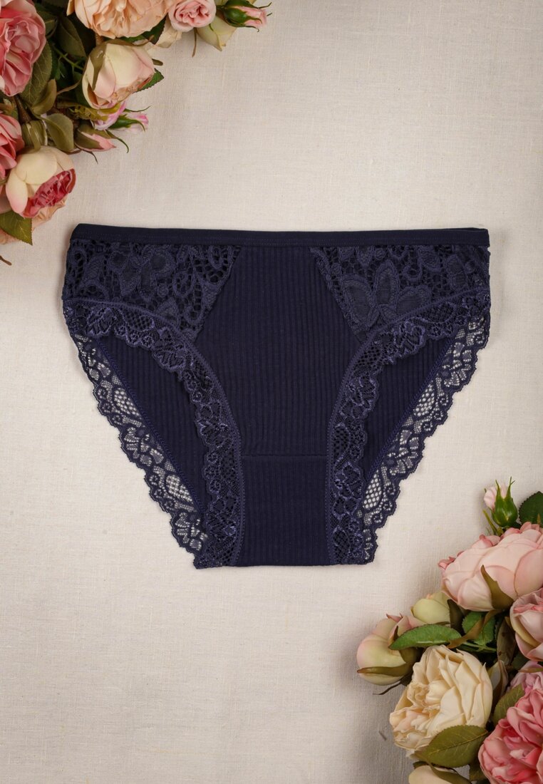 Granatowe Majtki z Koronkową Lamówką Figi Brexla - Renee