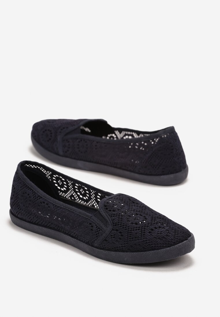 Granatowe Wsuwane Balerinki z Ażurową Cholewką Zeresa - Renee